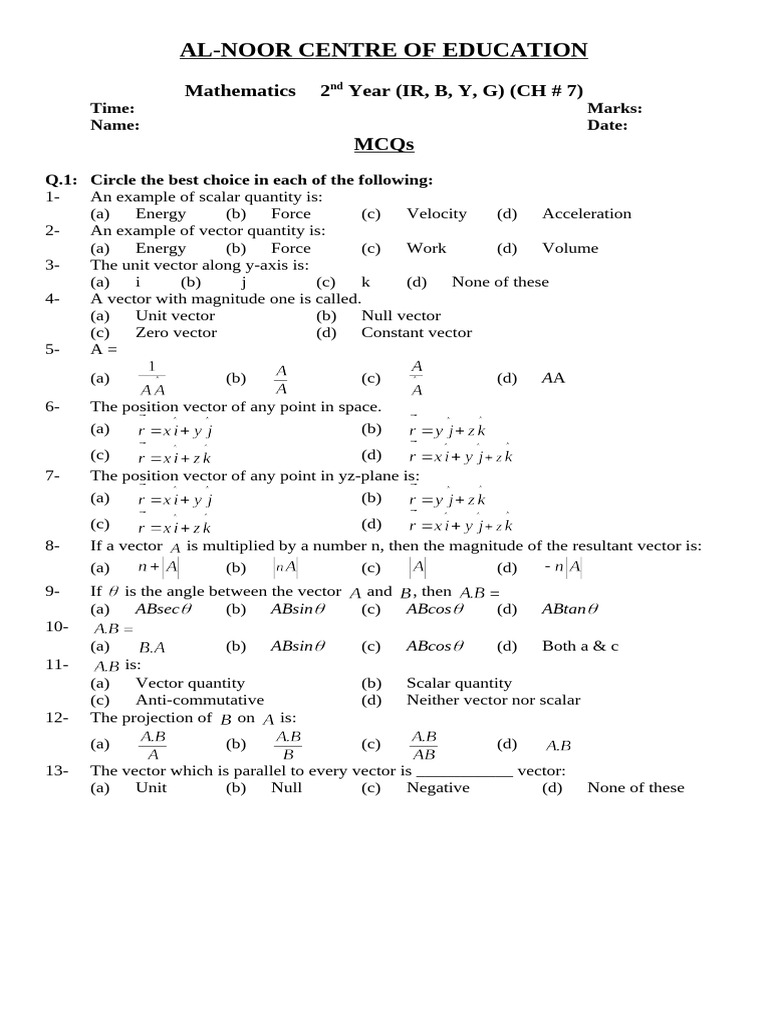 Maths 2nd Year (29-07-2011) | PDF | Euclidean Vector | Force