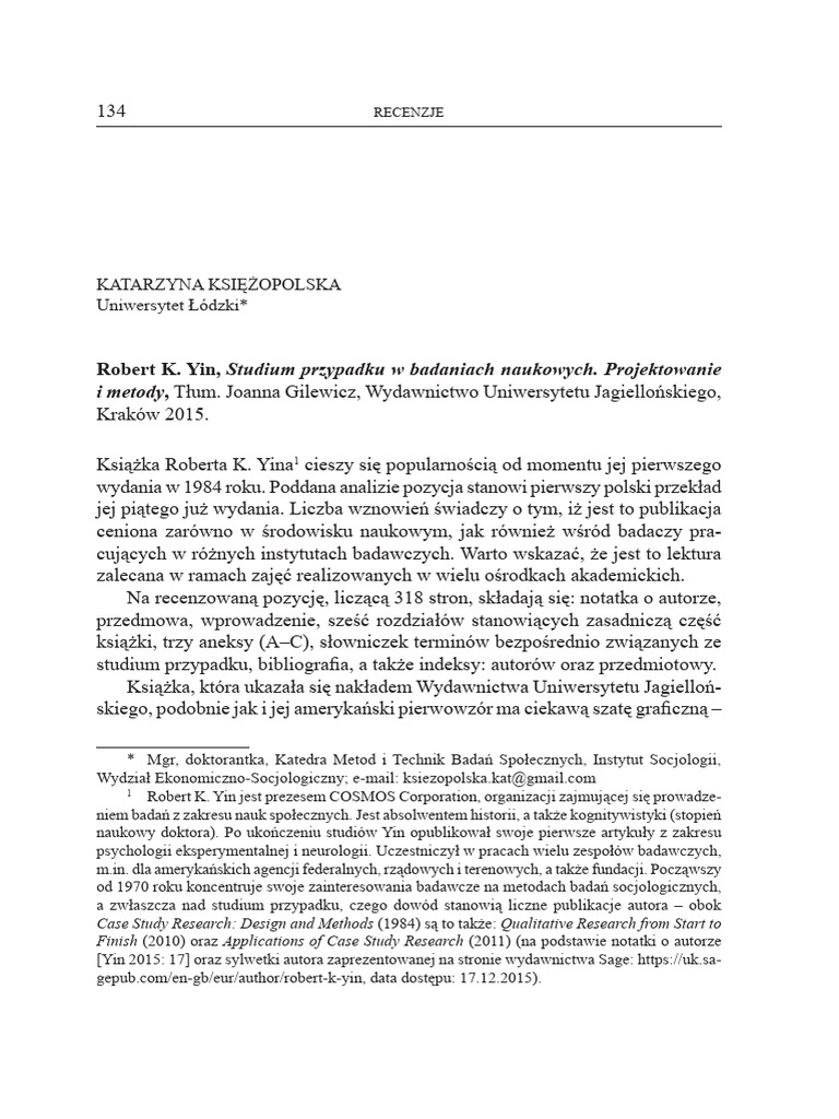 Recenzja Robert K Yin Studium Przyp | PDF