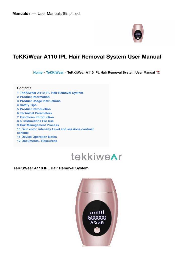 A110 Ipl Hair Removal System Manual | PDF | Sunscreen | Flash (Photography)