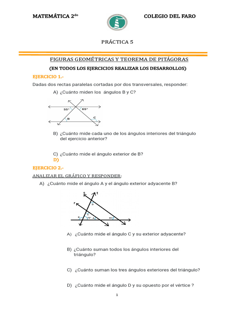 Guía de Práctica # 5 - Figuras Geométricas y Teorema de Pitágoras y Sus Aplicaciones | PDF ...