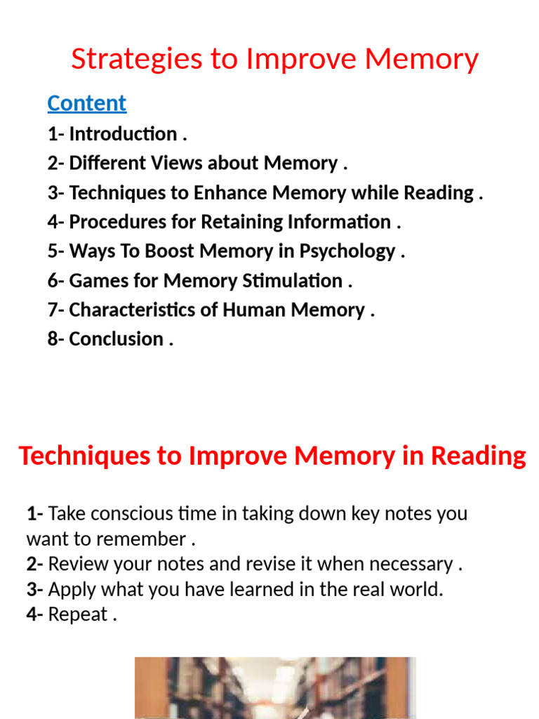 Strategies To Improve Memory | PDF | Memory | Recall (Memory)