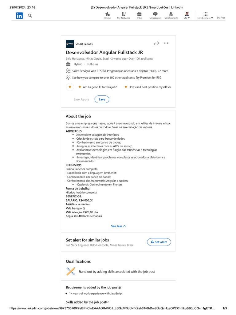 Desenvolvedor Angular Fullstack JR | PDF