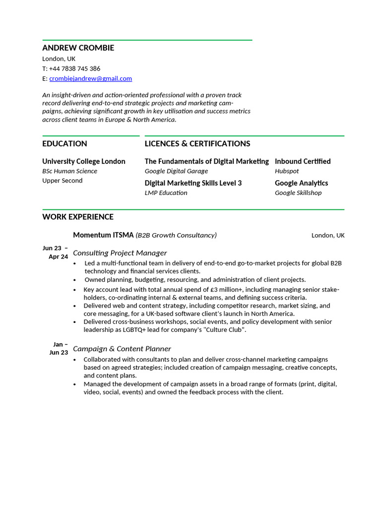 Andrew Crombie CV - Jan25 | PDF | Marketing | Digital Marketing