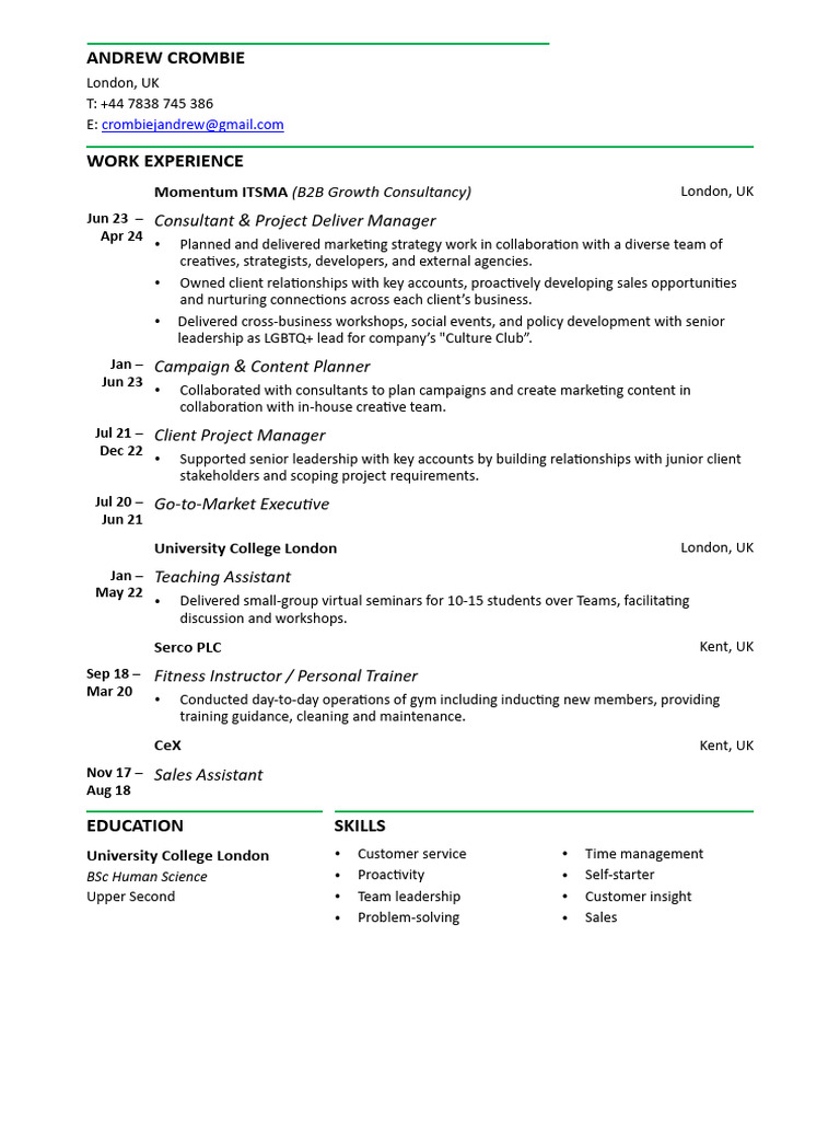 Andrew Crombie: Marketing Consultant CV | PDF