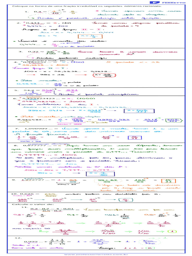 Números Decimais Exatos e Dízimas Periódicas-Resolução | PDF
