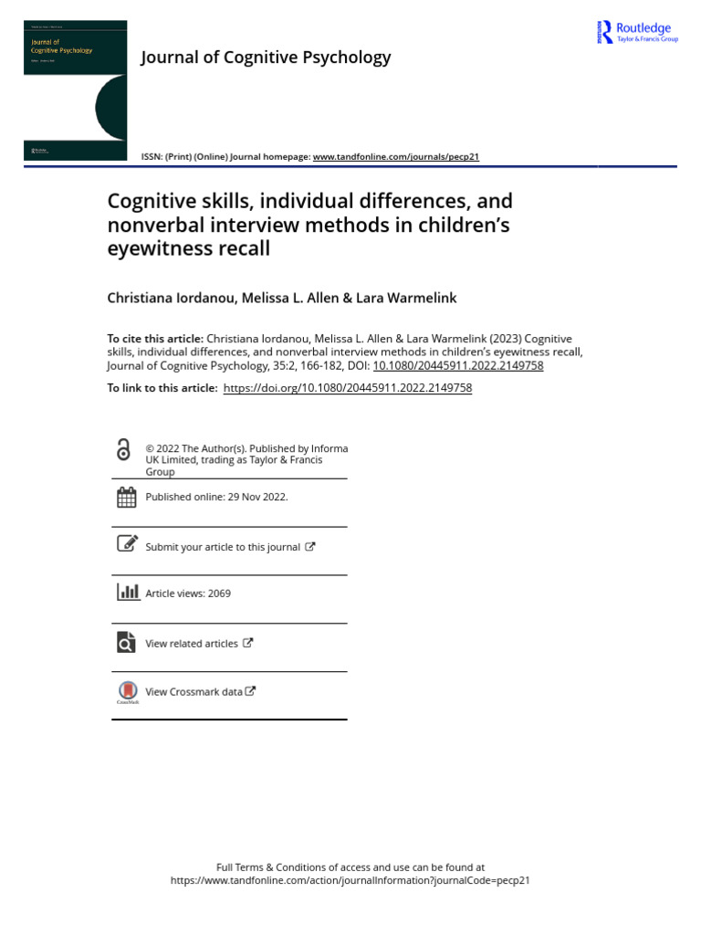 Cognitive skills individual differences and nonverbal interview methods ...