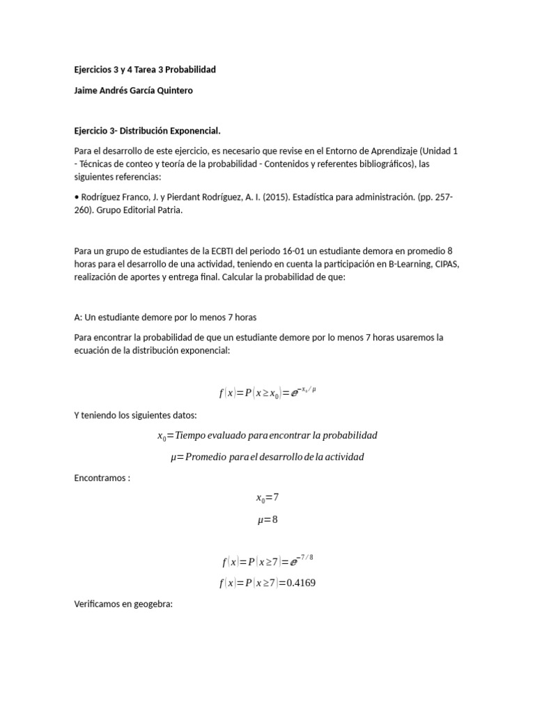 Ejercicios 3 y 4 Tarea 3 Probabilidad jaime Garcia | PDF | Distribución normal | Probabilidad