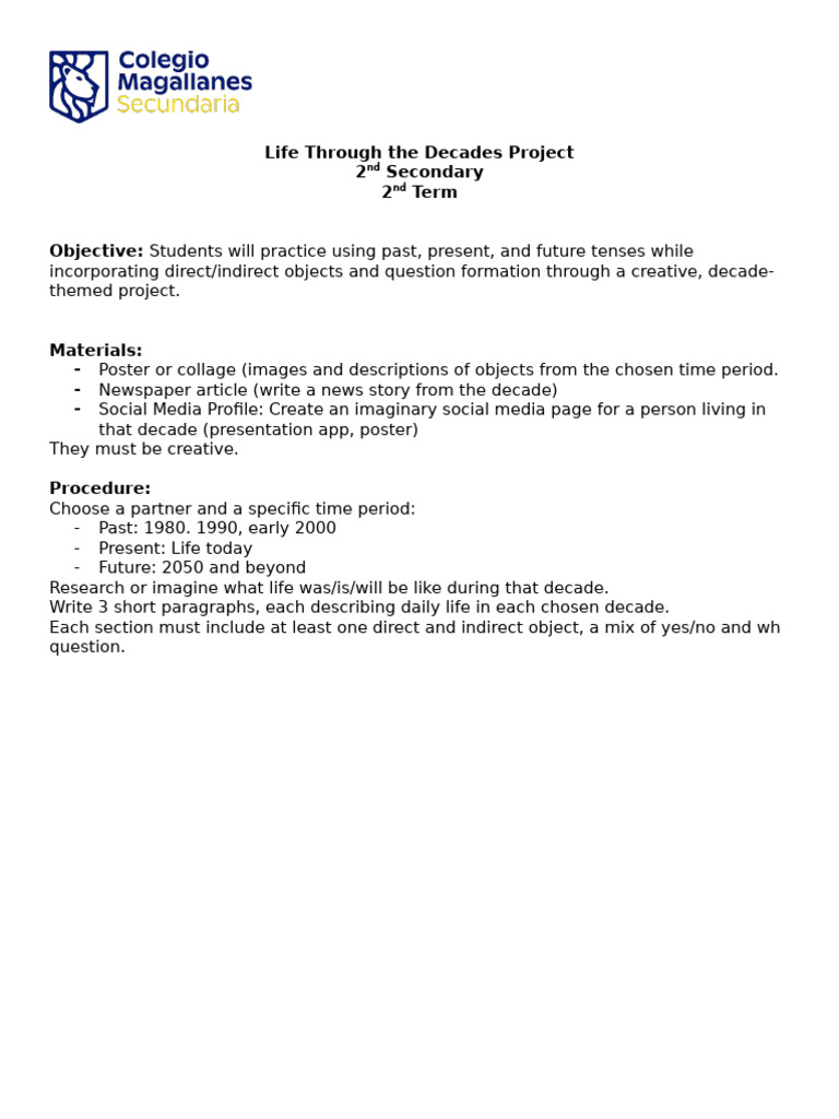 Decade-Themed Language Project Guide | PDF