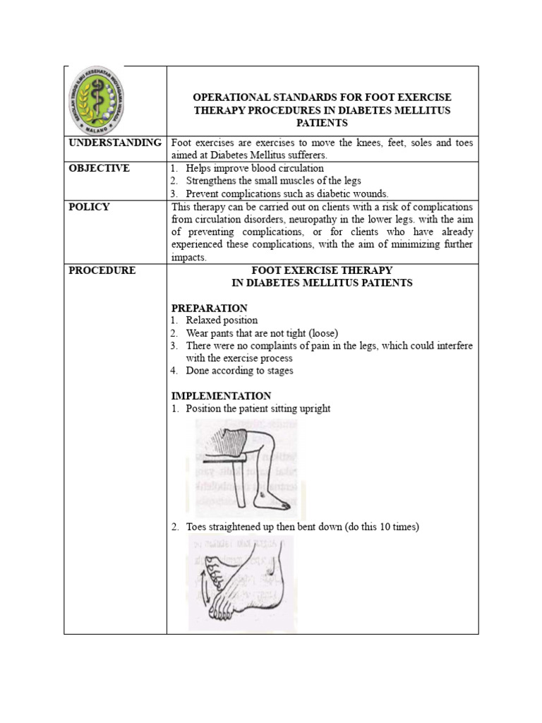 Standar Operasional Prosedur Terapi Senam Kaki Pada Penderita Diabetes ...