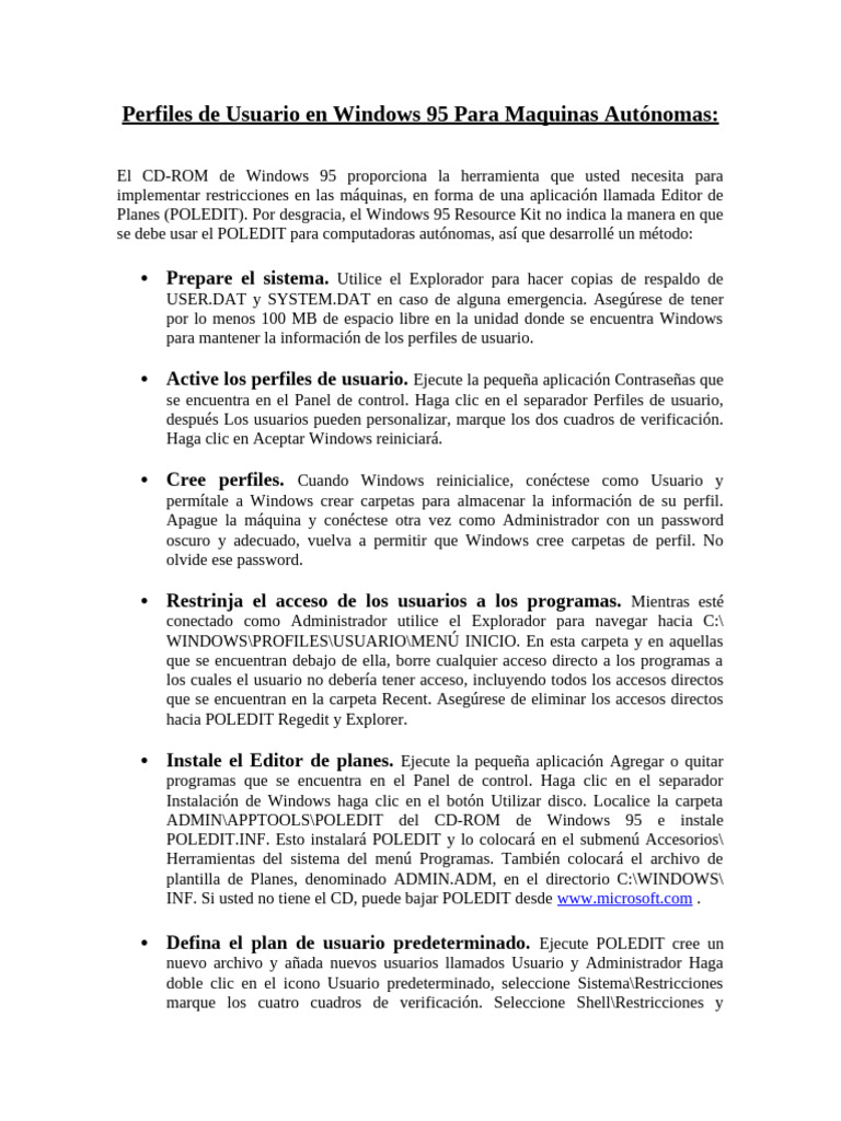 Perfiles en Windows 95 | PDF | Microsoft Windows | Contraseña