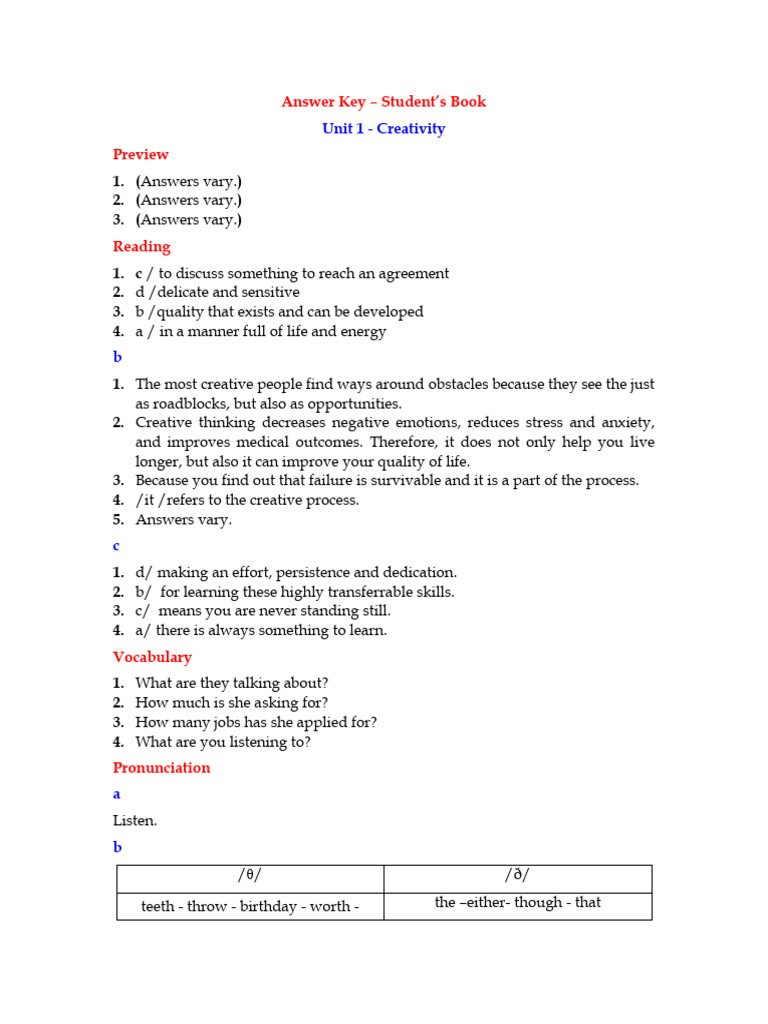Student's Book 11 Answer Key | PDF