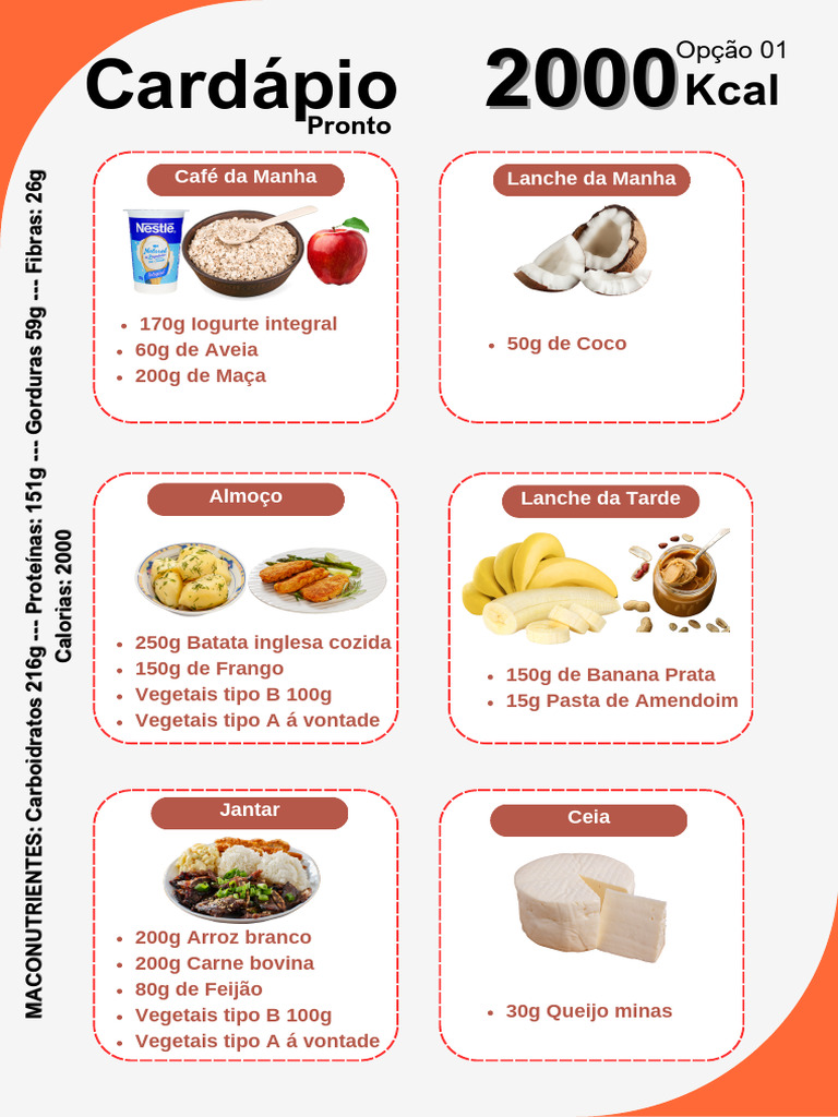 Cardapio 2000 kcal | PDF | Culináriar | Culinária