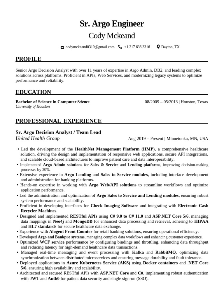 Cody-Mckeand-Resume-Argo | PDF | Microsoft Azure | Microsoft Sql Server