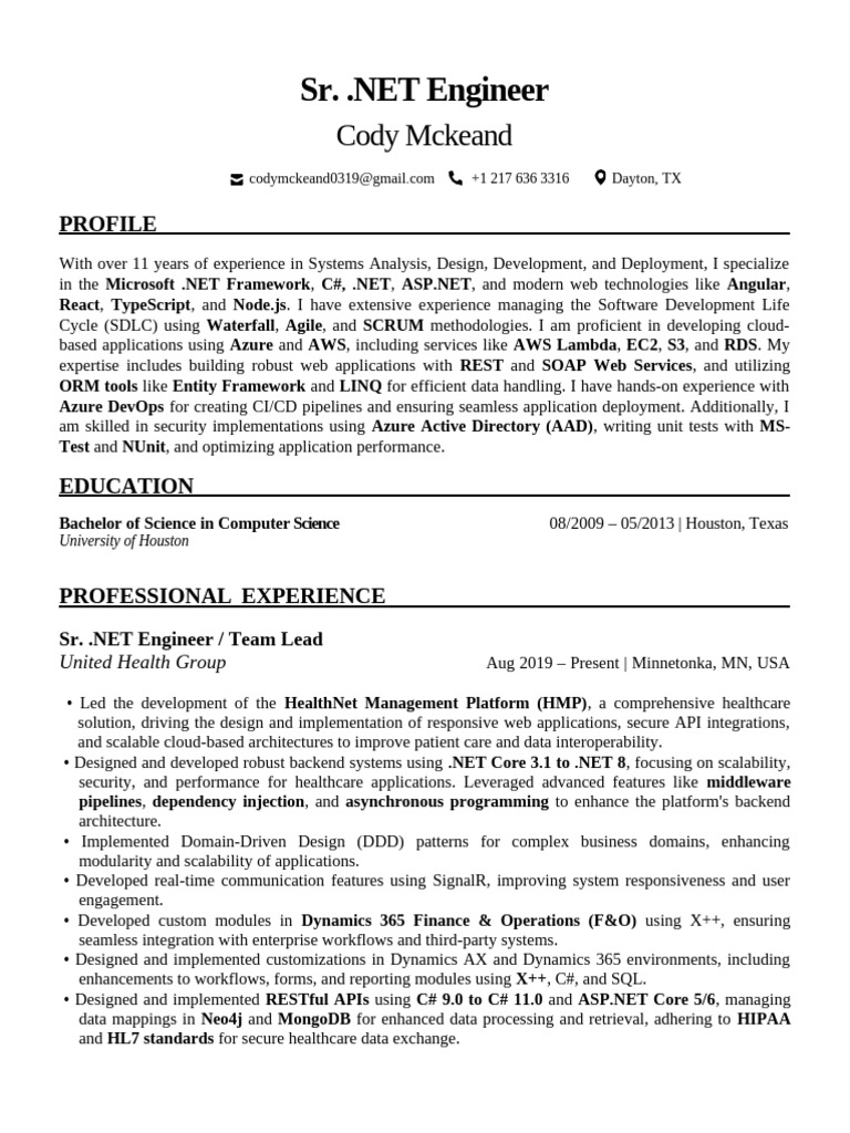 Experienced Sr. .NET Engineer Profile | PDF | Microsoft Azure | Cloud ...