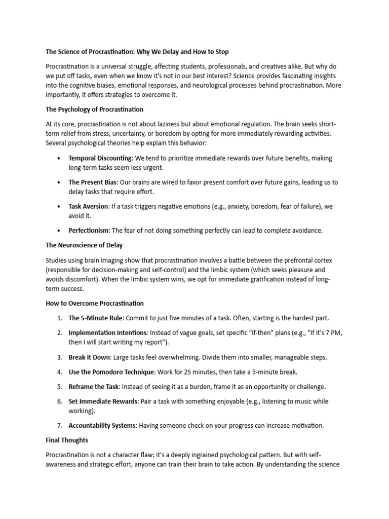 Understanding and Overcoming Procrastination | PDF | Professional ...