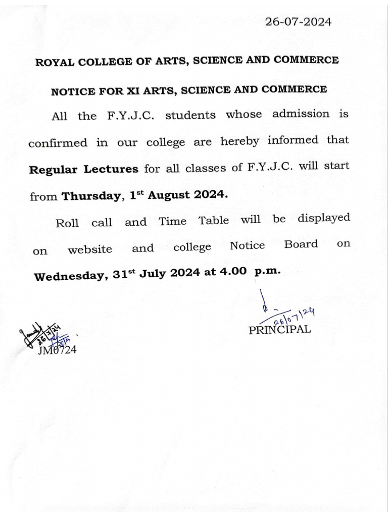 Notice For Fyjc Students | PDF