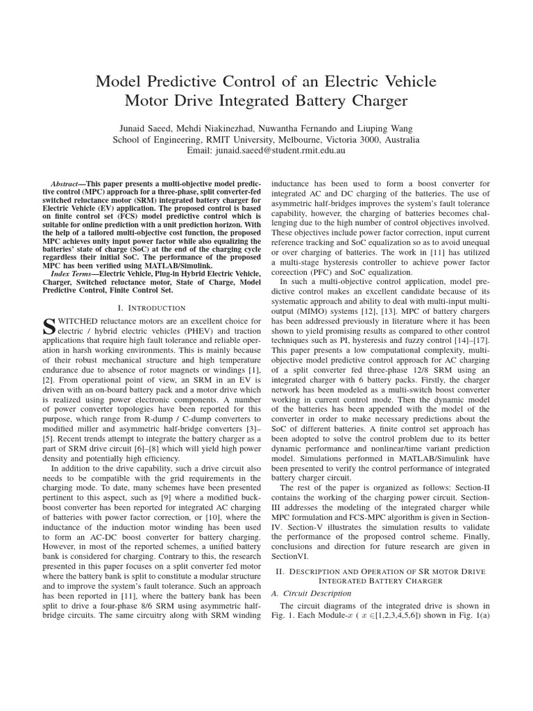 Model Predictive Control of An Electric Vehicle Motor Drive Integrated ...