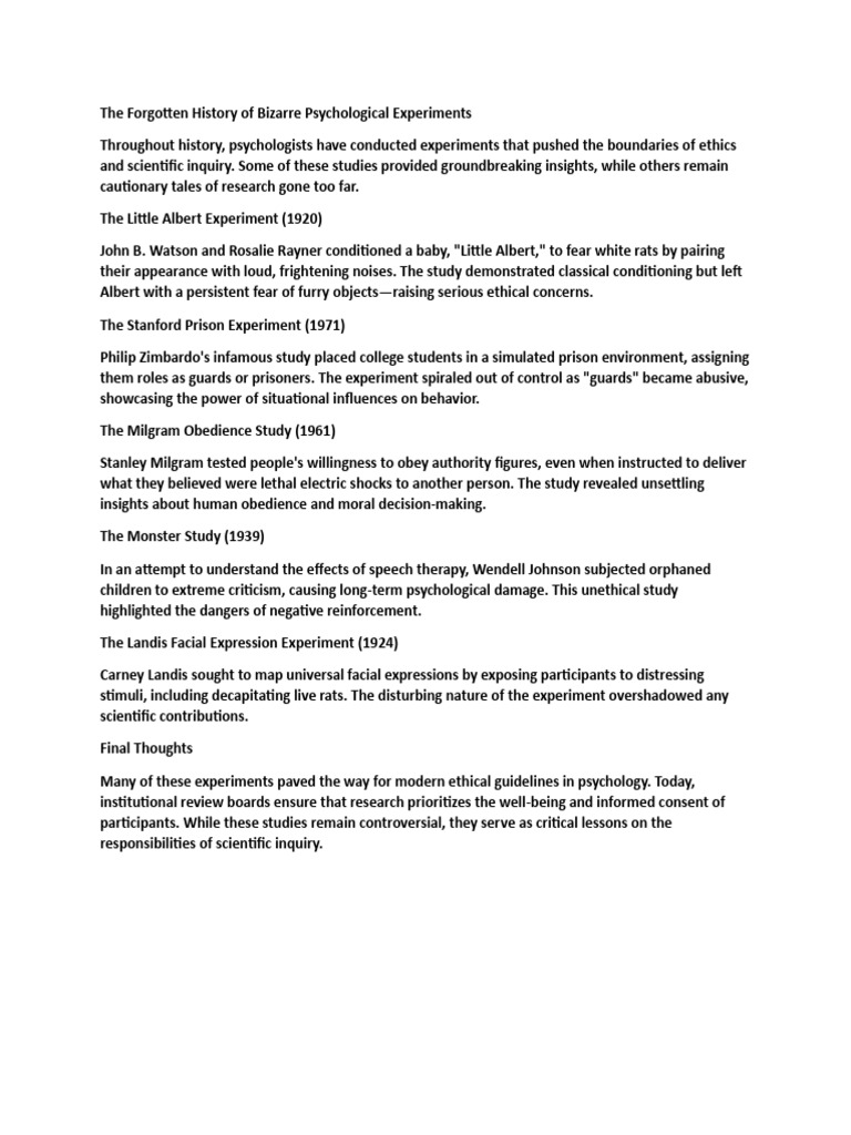 Bizarre Psychological Experiments Explained | PDF