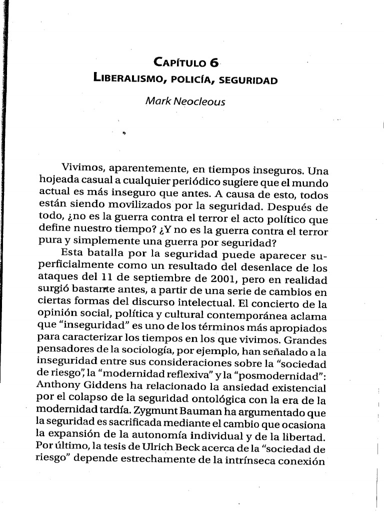 NEOCLEOUS, Mark "Liberalismo, Policía y Seguridad" | PDF
