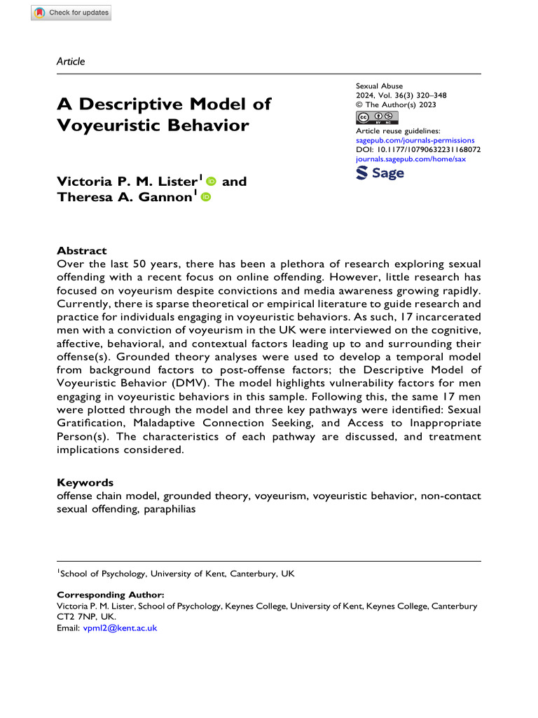 Descriptive Model of Voyeuristic Behavior | PDF | Child Abuse | Mental ...