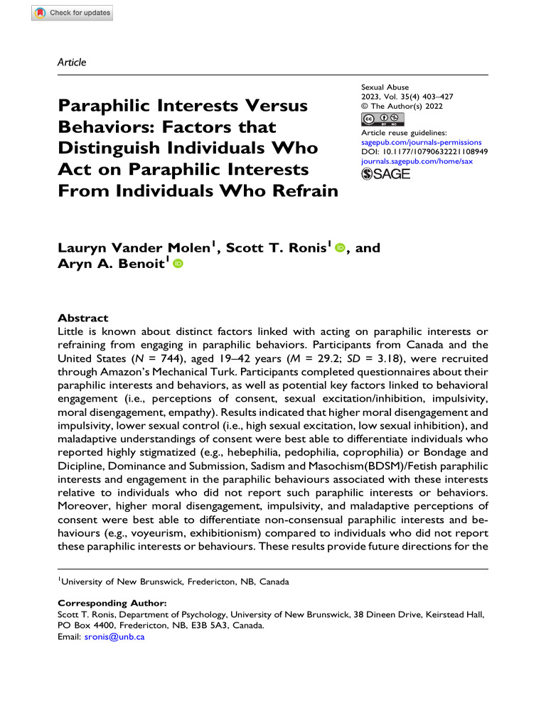Paraphilic Interests Versus Behaviors Factors That Distinguish ...