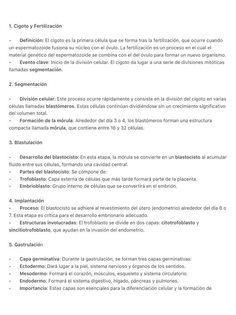 Contenido Esquema Embriología | PDF | Embrión | Biología del desarrollo