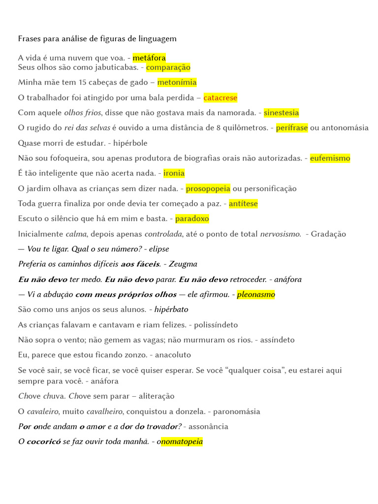 Atividade Figuras de Linguagem Gabarito | PDF