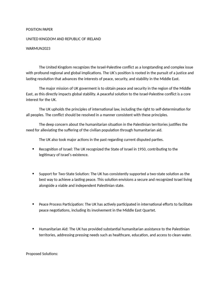 Position paper UK | PDF | Two State Solution | Israeli–Palestinian ...