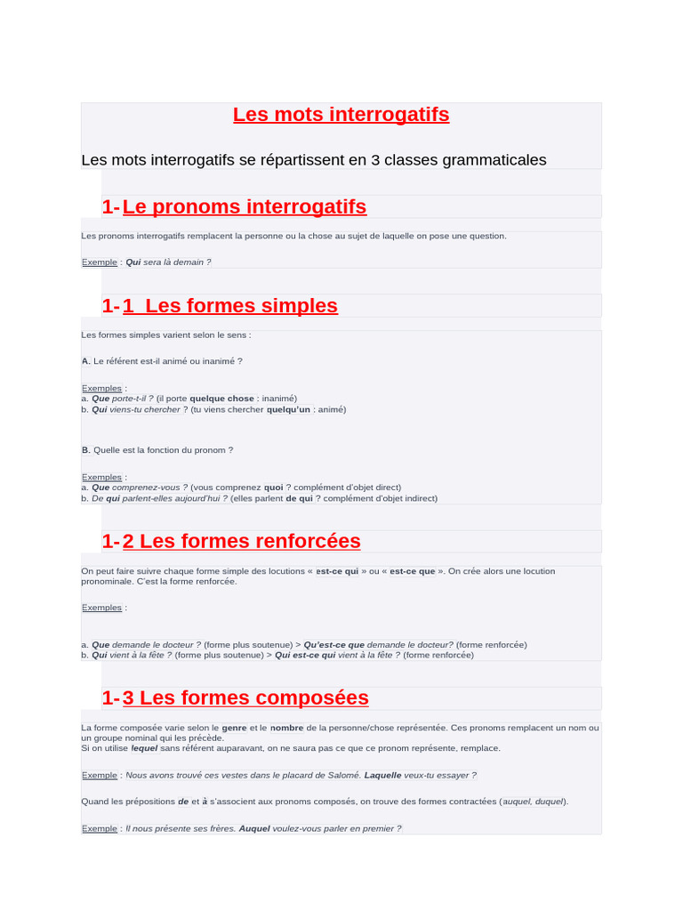 Guide des mots interrogatifs en français | PDF
