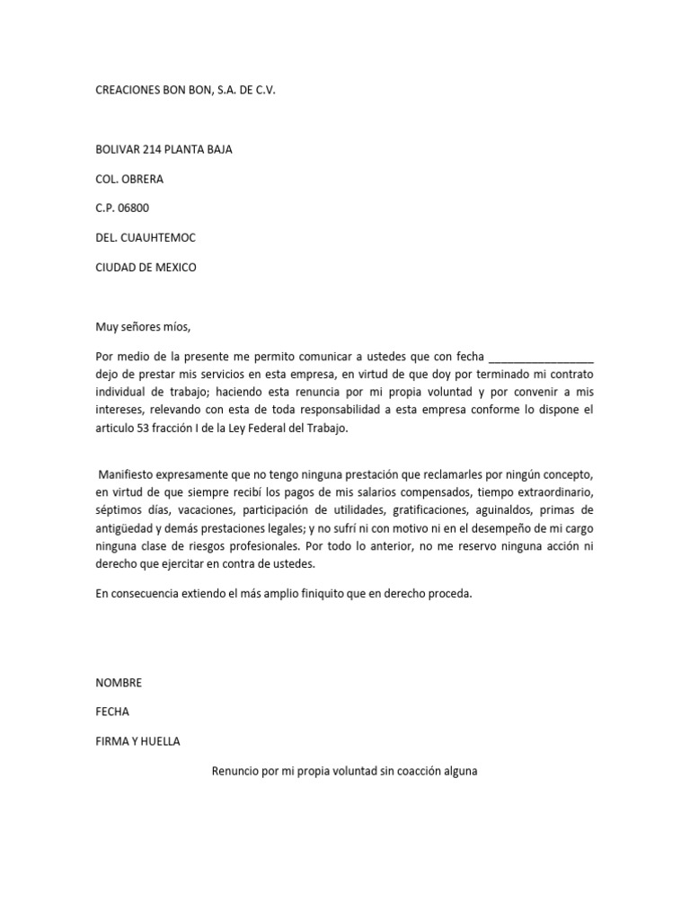 Renuncia Voluntaria CBB | PDF