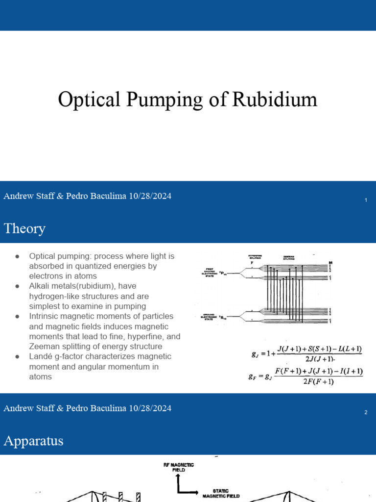 Optical Pumping of Rubidium Presentation | PDF