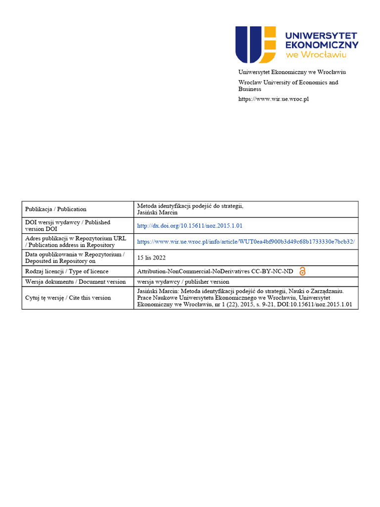 Jasinski Metoda Identyfikacji Podejsc Do Strategii | PDF
