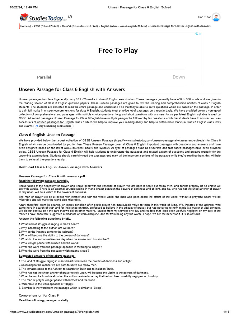 Unseen Passage Practice for Class 6 | PDF | Giant Panda | Asteroid