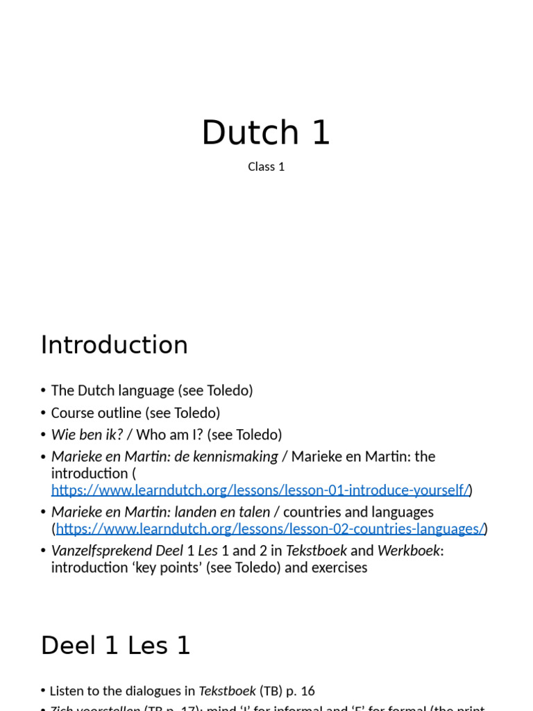 Dutch 1 - Class 1 | PDF