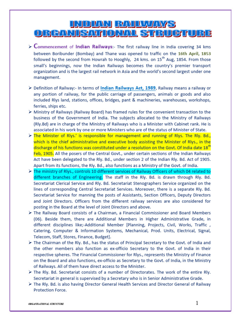 Indian Railways Organizational Structure | PDF | Railway Companies ...