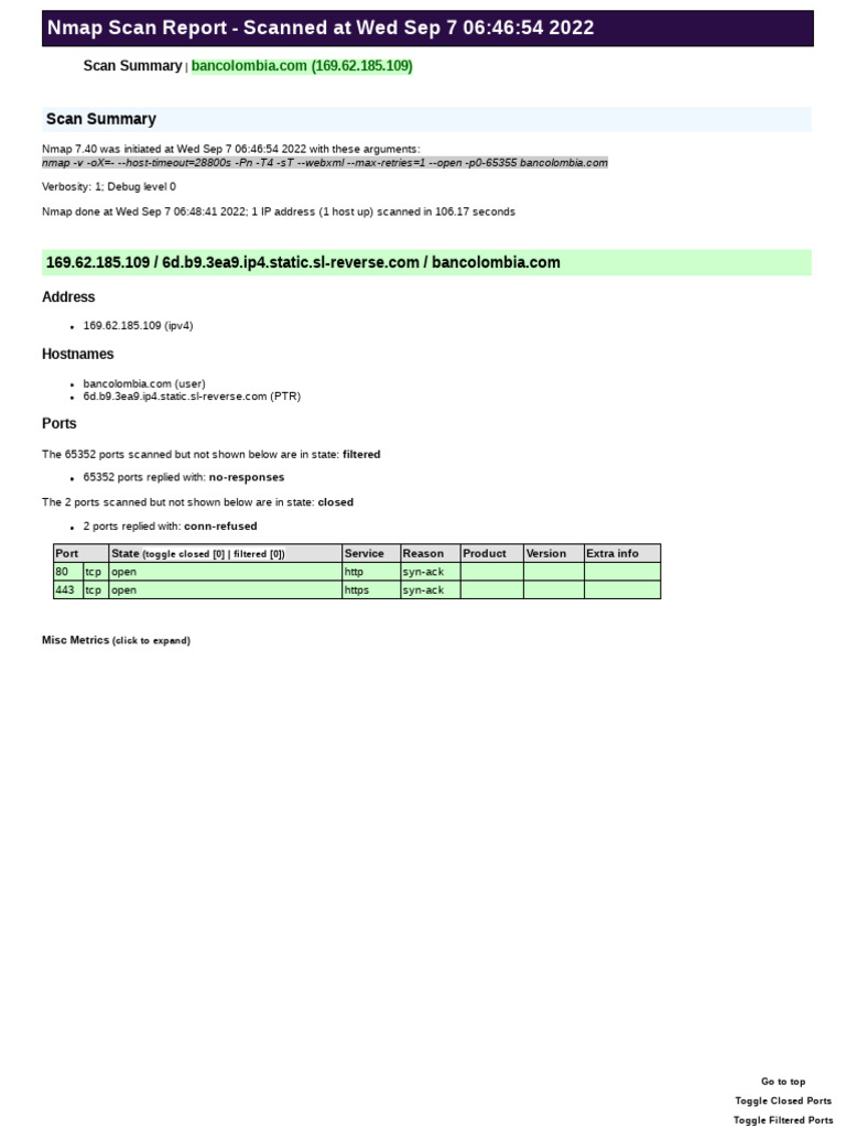 Nmap Scan Report for Bancolombia.com | PDF