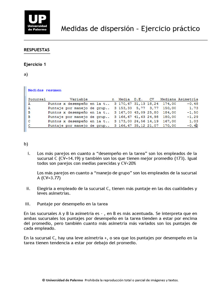Medidas de dispersión - Ejercicio práctico - Respuestas(1) | PDF