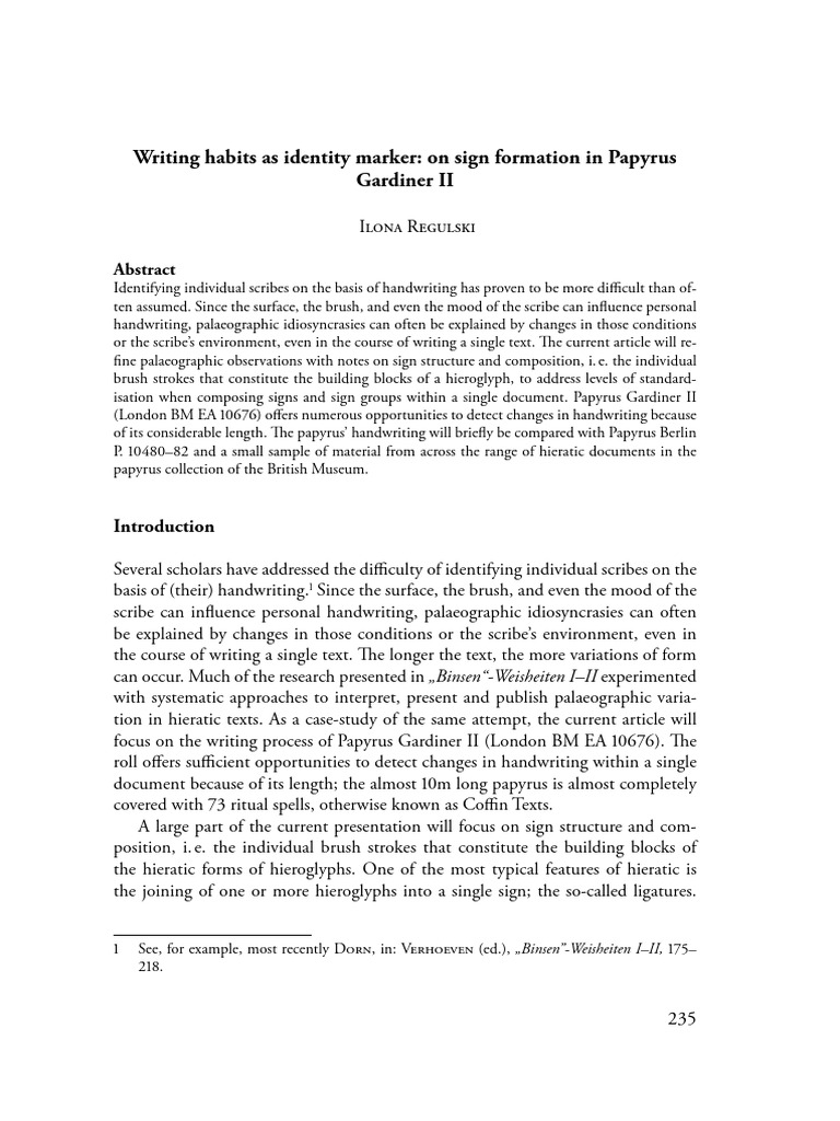 Writing habits as identity marker - on sign formation in Papyrus (Ilona ...