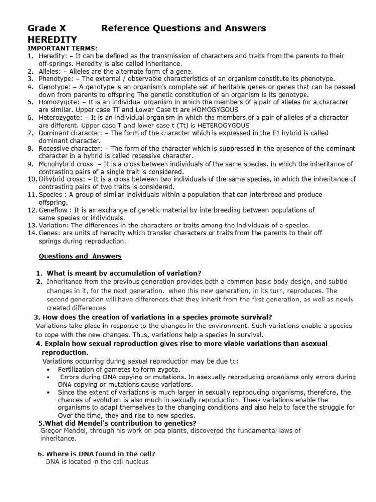 Grade 10 BIOLOGY Heredity Ref Notes | PDF | Dominance (Genetics ...