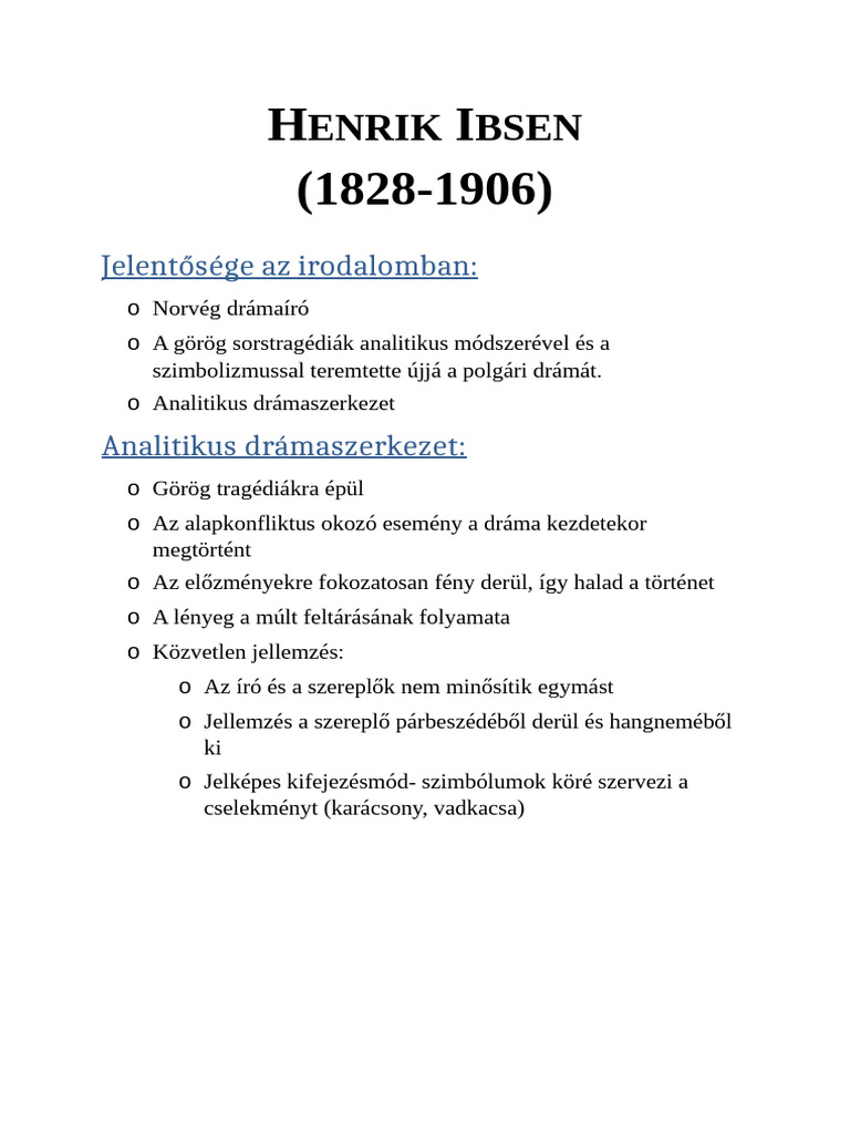 Henrik Ibsen, Csehov Élete Fontosabb Művei | PDF
