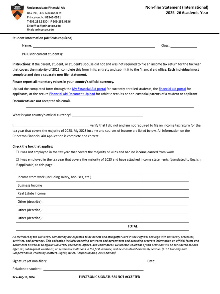 2526 PU Nonfiler Statement Int | PDF | Student Financial Aid In The ...