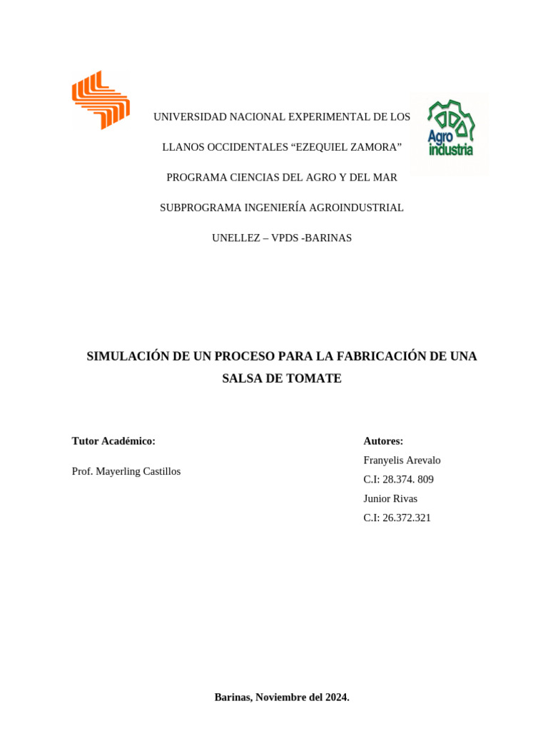 Proyecto de Salsa de Tomate | PDF | Salsa de tomate | Salsa