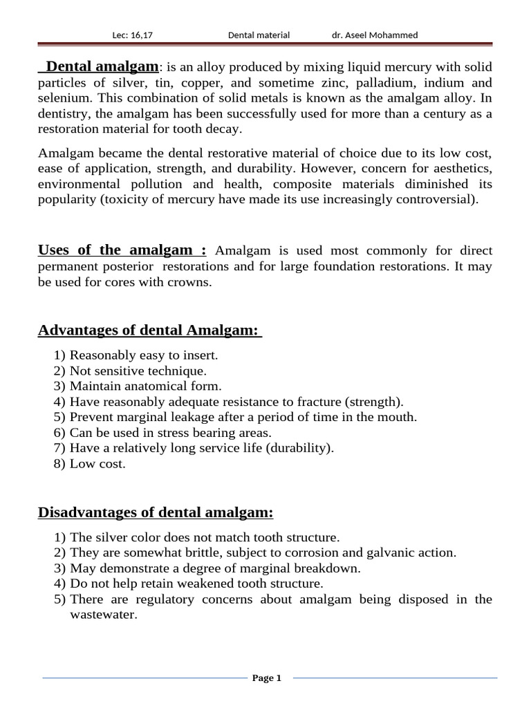6201-Lec 16,17 Dental Amalgam | PDF | Dental Material | Corrosion