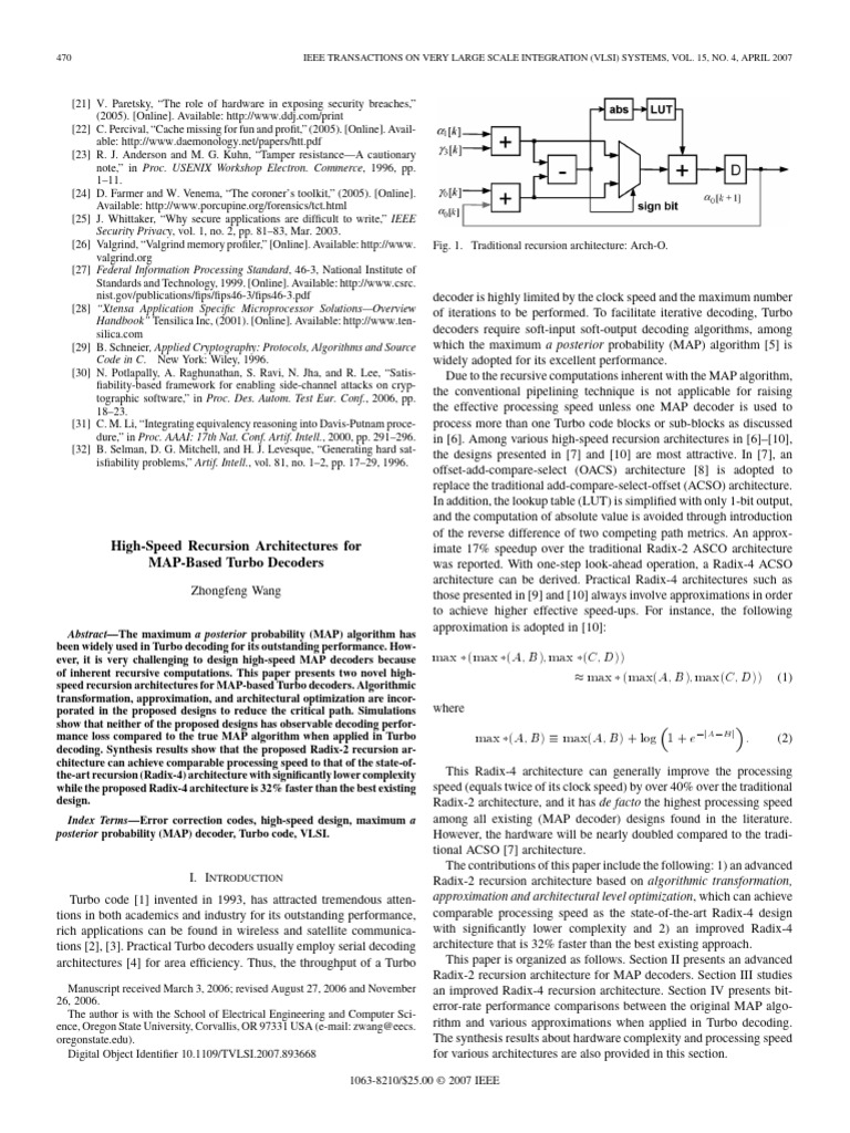 High Speed Recursion Architectures For Map Based Turbo Decoders Pdf Computer Engineering
