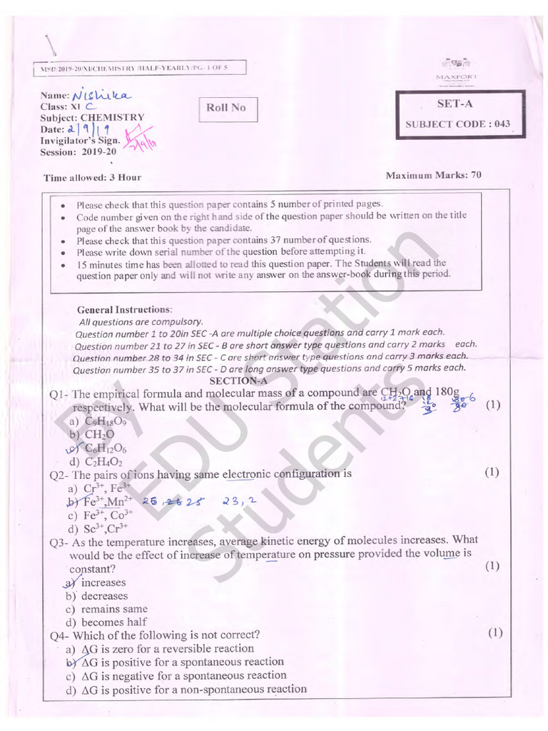 11th Mid Term 2019 Question Papers Edu Station | PDF