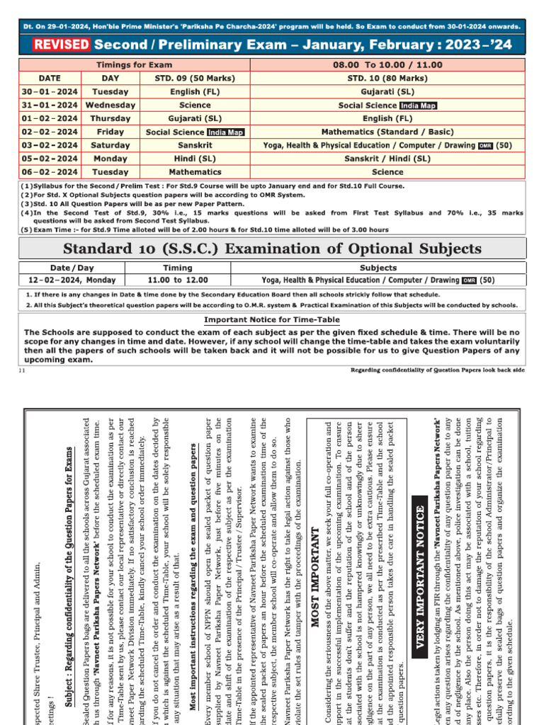 EM High School Revised Time Table | PDF