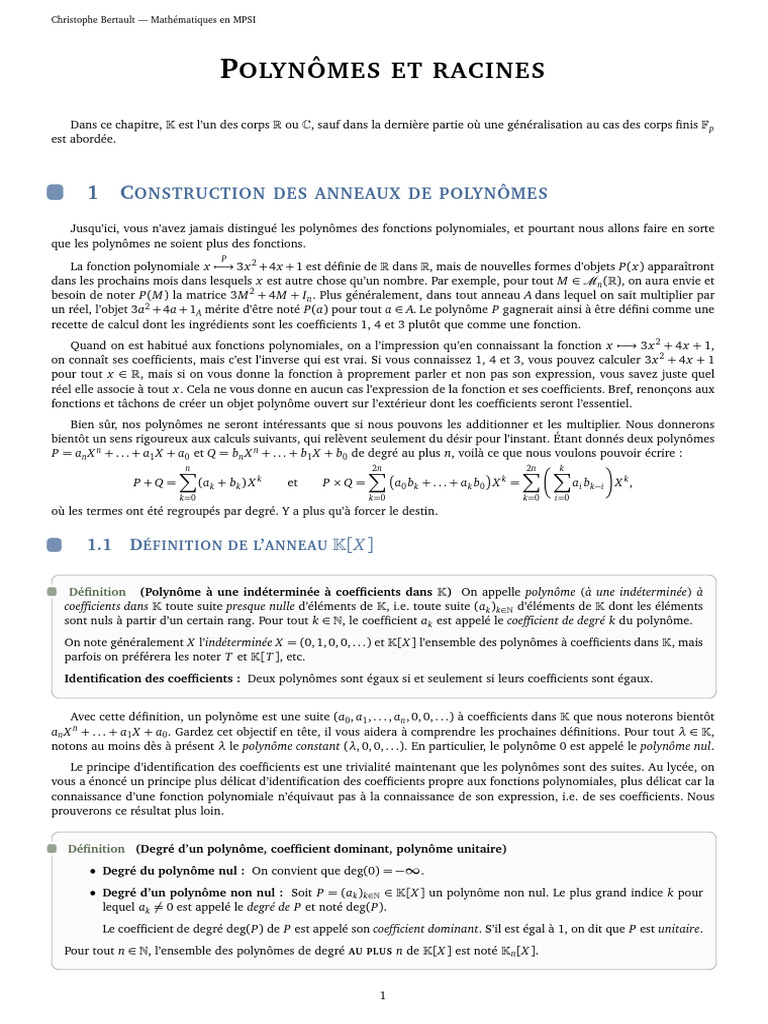Polynômes et Anneaux en Mathématiques MPSI | PDF | Polynôme | Algèbre