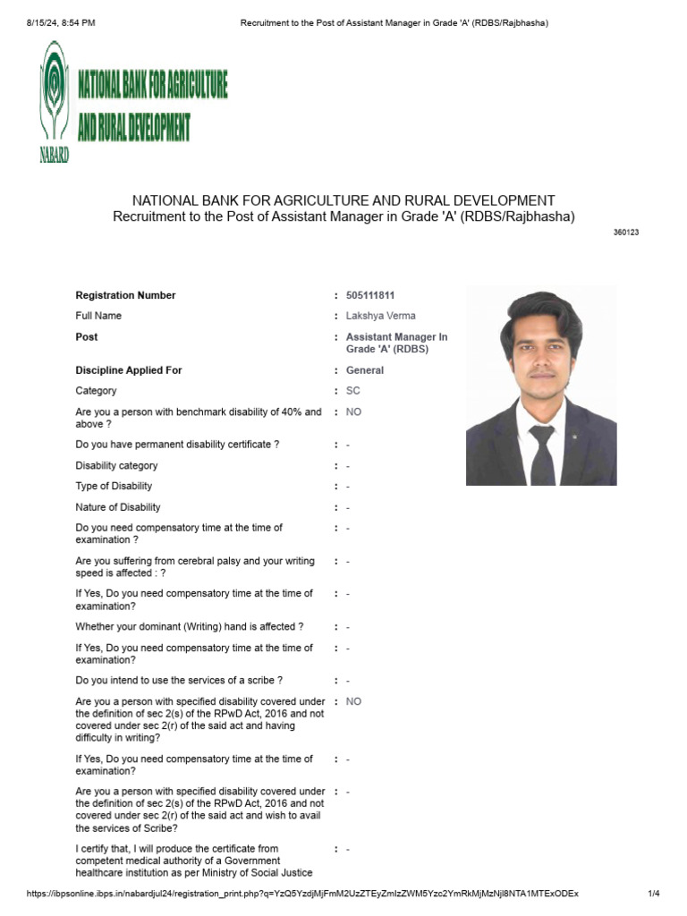 Recruitment To The Post of Assistant Manager in Grade 'A' (RDBS - Rajbhasha) | PDF