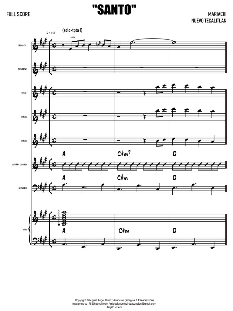 Santo - Misa - Mariachi Nuevo Tecalitlan - Score Y Partes | PDF ...