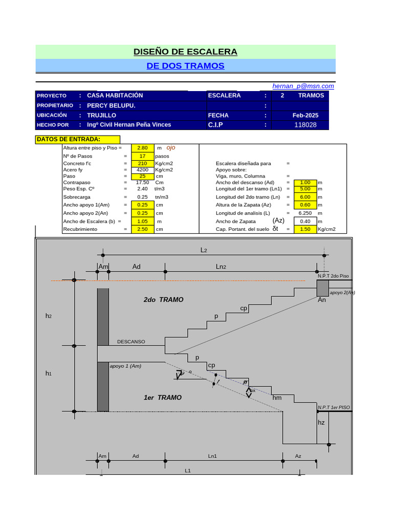 Memoria de Calculo de Escalera de 2 Tramos Tio de Calichin | PDF | Ingeniería de Edificación ...